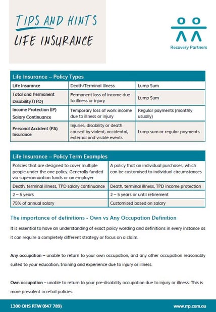 Life Insurance Tip Sheet