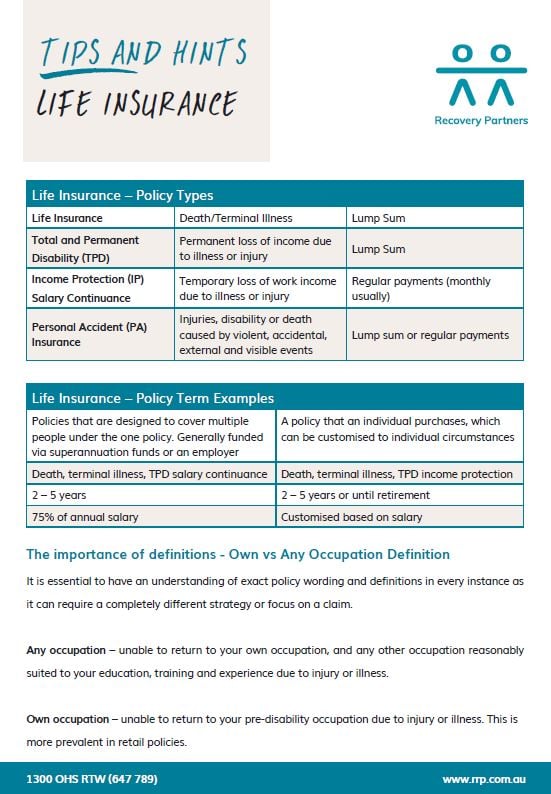 Life Insurance Tip Sheet