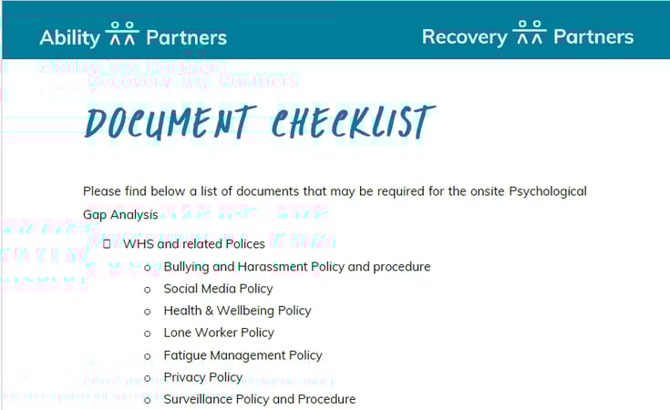 Psychosocial Document Checklist