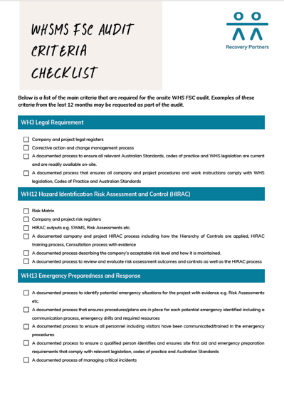 WHSMS FSC Audit Criteria Checklist