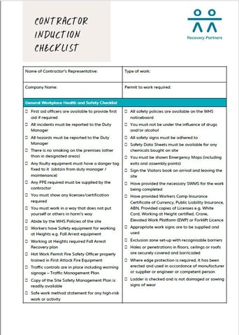 Contractor Induction Checklist