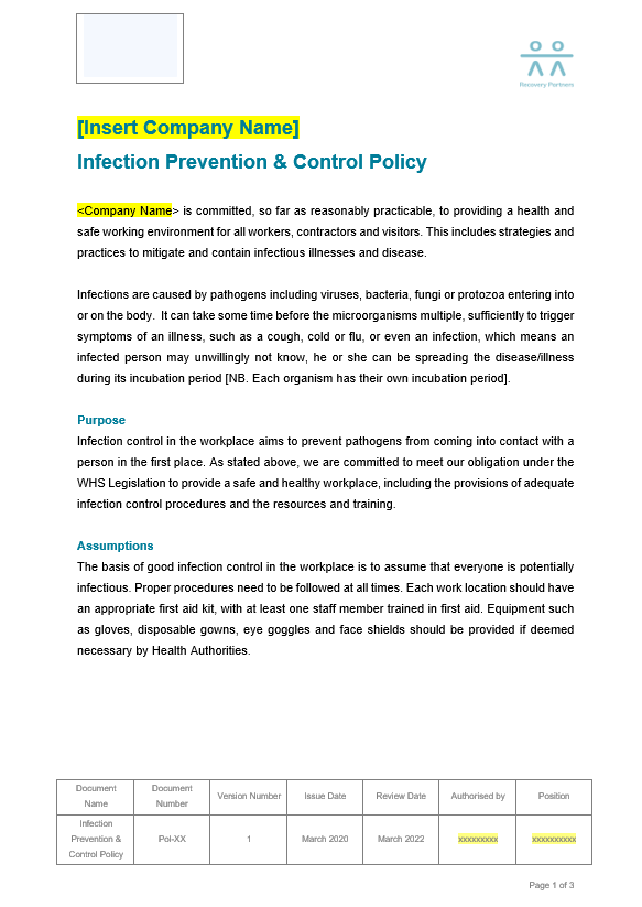 Infection Prevention and Control Policy